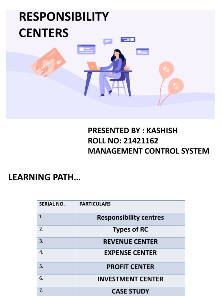 Responsibility Centers: Presented By: Kashish ROLL NO: 21421162 Management Control System | PDF ...