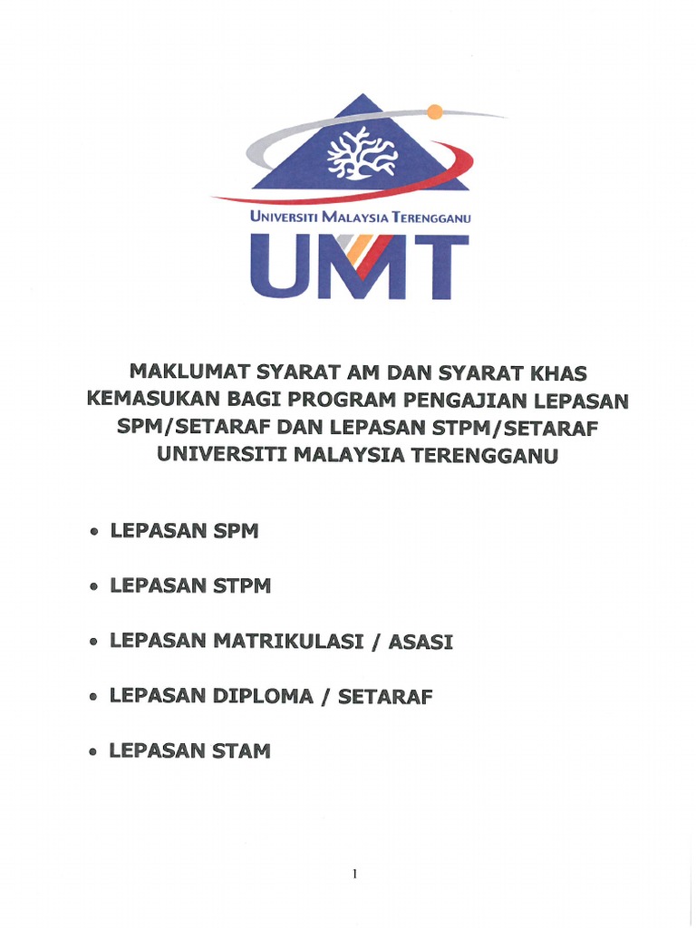HTTPSWWW - Umt.edu - Mydocupdate Syarat Kemasukan20Prasiswazah UMT 2020 PDF | PDF