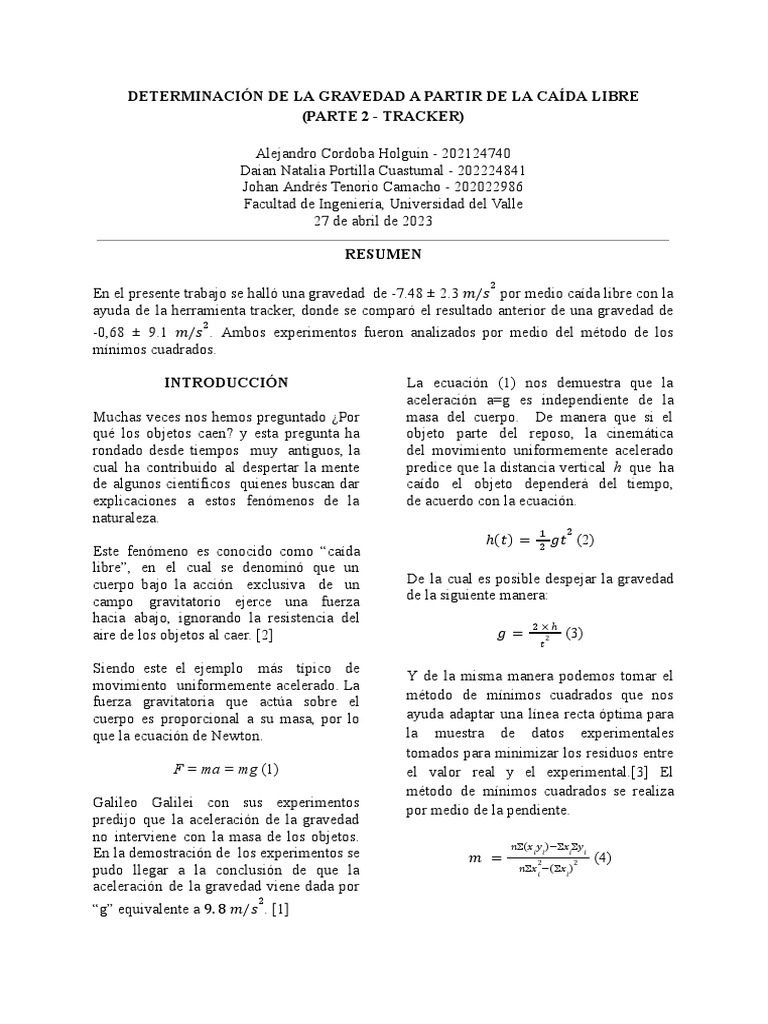 Caída Libre Tracker | PDF | Masa | Gravedad