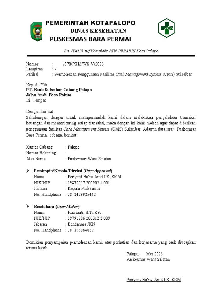 Contoh Permohonan Ke BPD To TNT Jasa Kapitasi | PDF