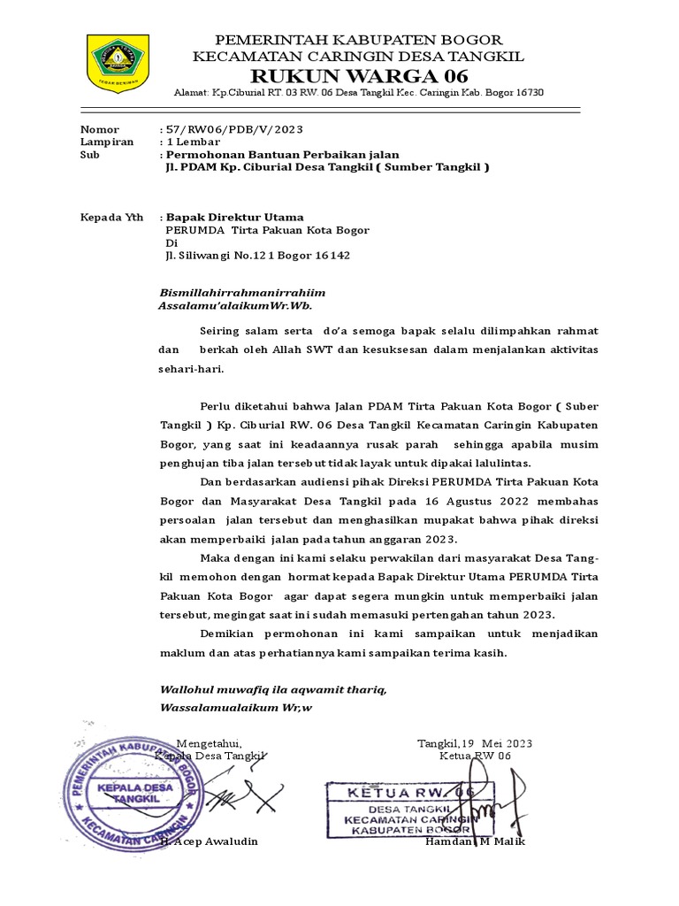 Permohonan Perbaikan Jalan Pdam 2023 | PDF