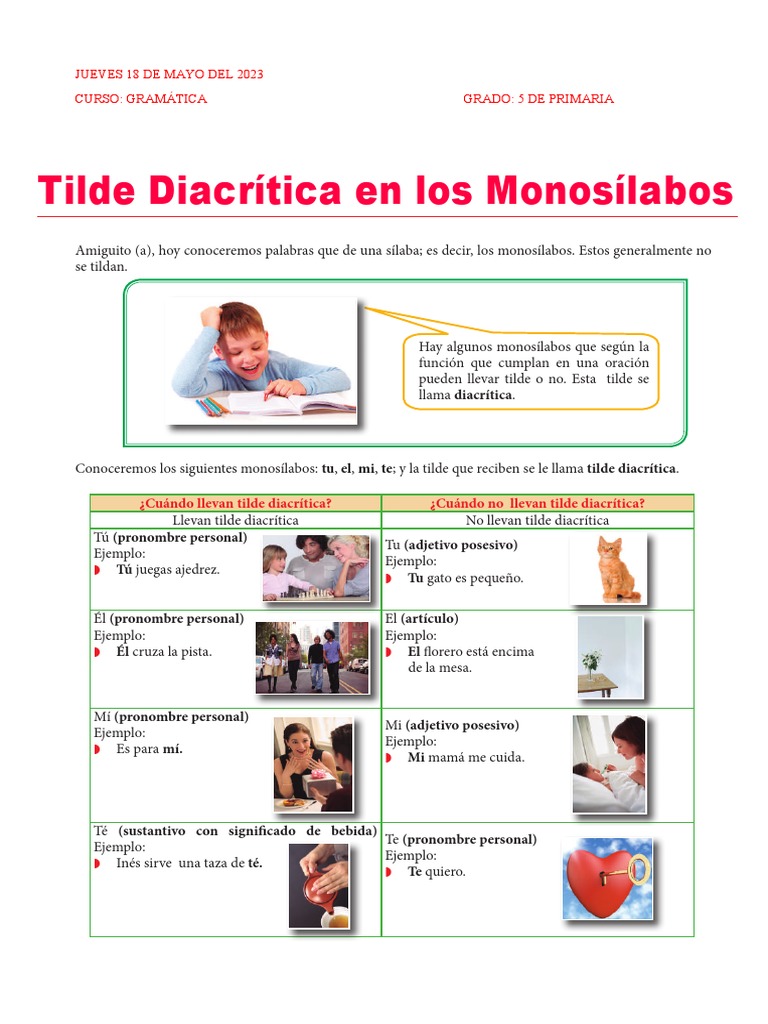 Tilde Diacrítica en Los Monosílabos | PDF | Adjetivo | Lingüística
