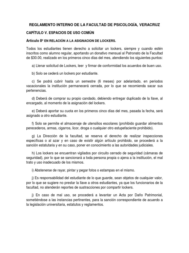 Reglamento de Uso de Lockers | PDF