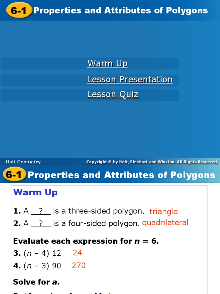 6-1 Properties of Polygons | PDF | Polygon | Convex Set