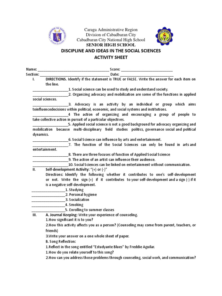 Diass Activity Sheet | PDF | Social Sciences | Science