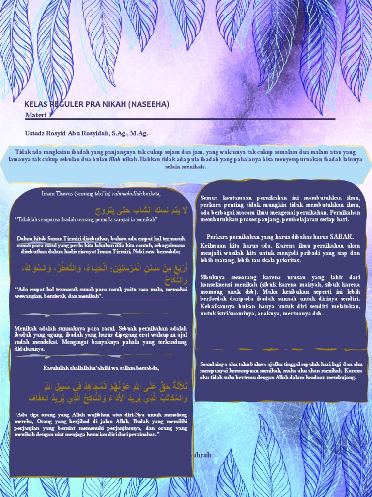 Kelas Reguler Pra Nikah - Materi 1 | PDF