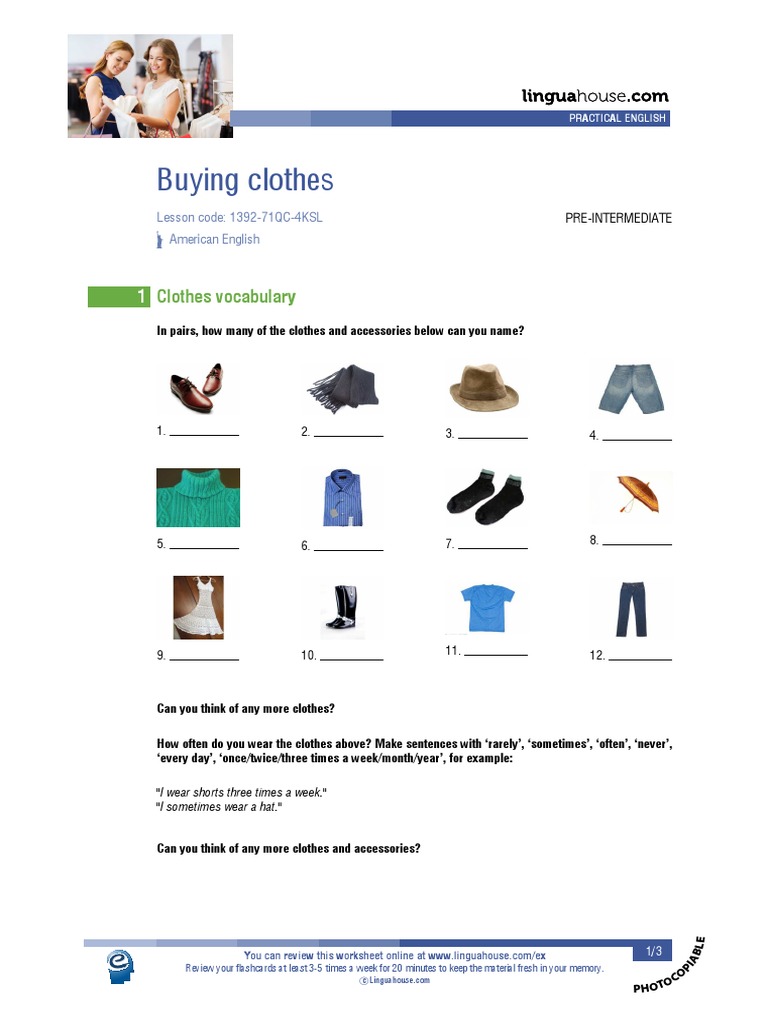 Buying Clothes American English Pre Intermediate A2 b1 Group American English Teacher | PDF ...