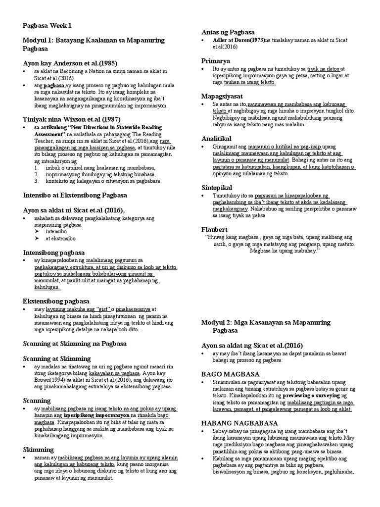 Pagbasa WEEK 1 4 | PDF