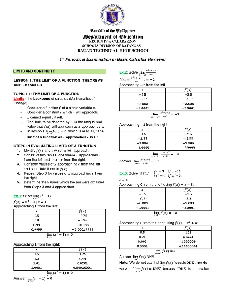 1st Periodical Exam in Basic Calculus Reviewer | Download Free PDF | Tangent | Slope