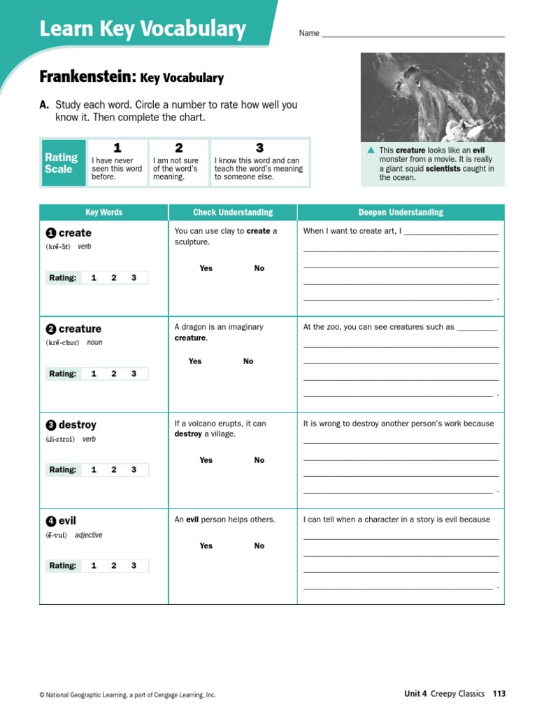 Frankenstein Learn Key Vocabulary | PDF