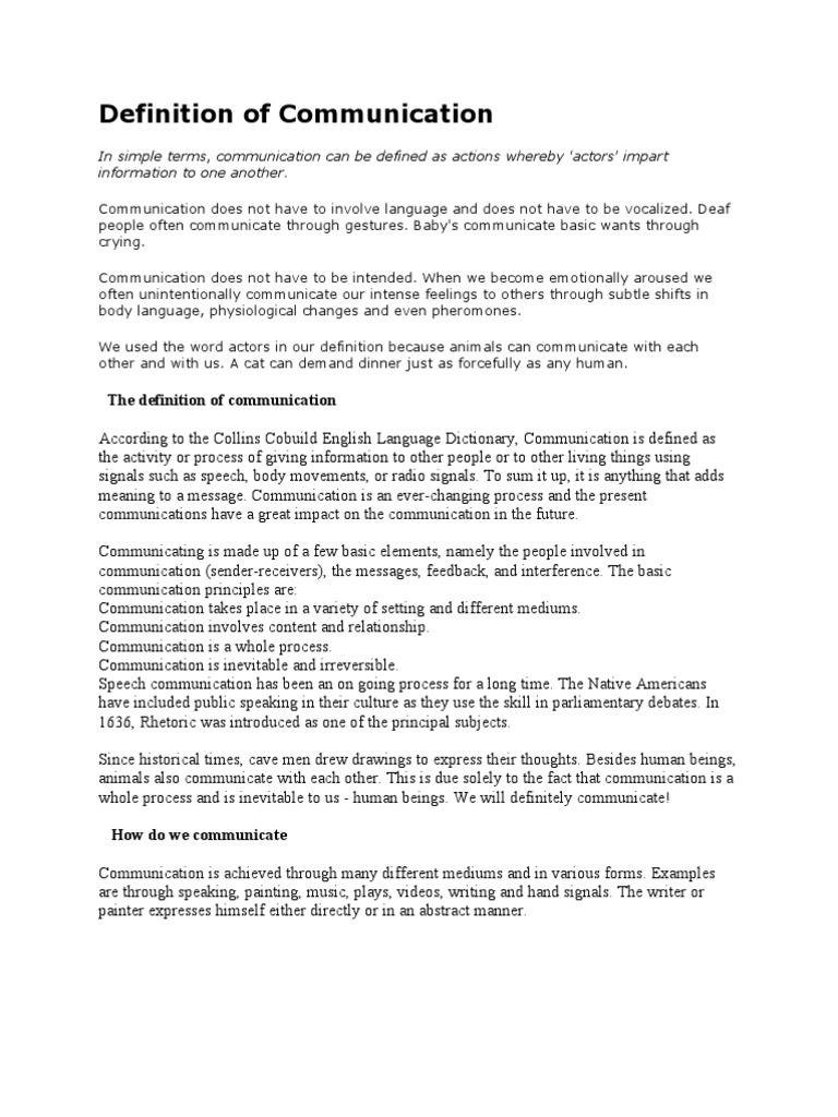 Definition of Communication | PDF | Nonverbal Communication | Egyptian ...