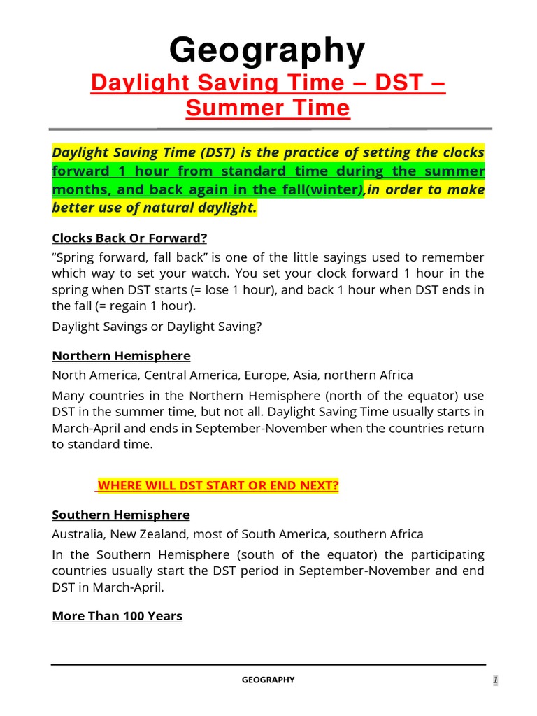 Daylight Saving Time - DST - Summer Time | PDF | Daylight Saving Time ...