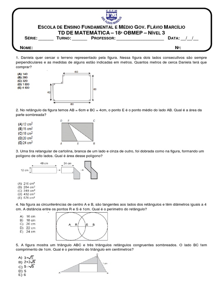 Simulado OBMEP 4º e 5º Ano | PDF | Triângulo | Geometria do Plano Euclidiano