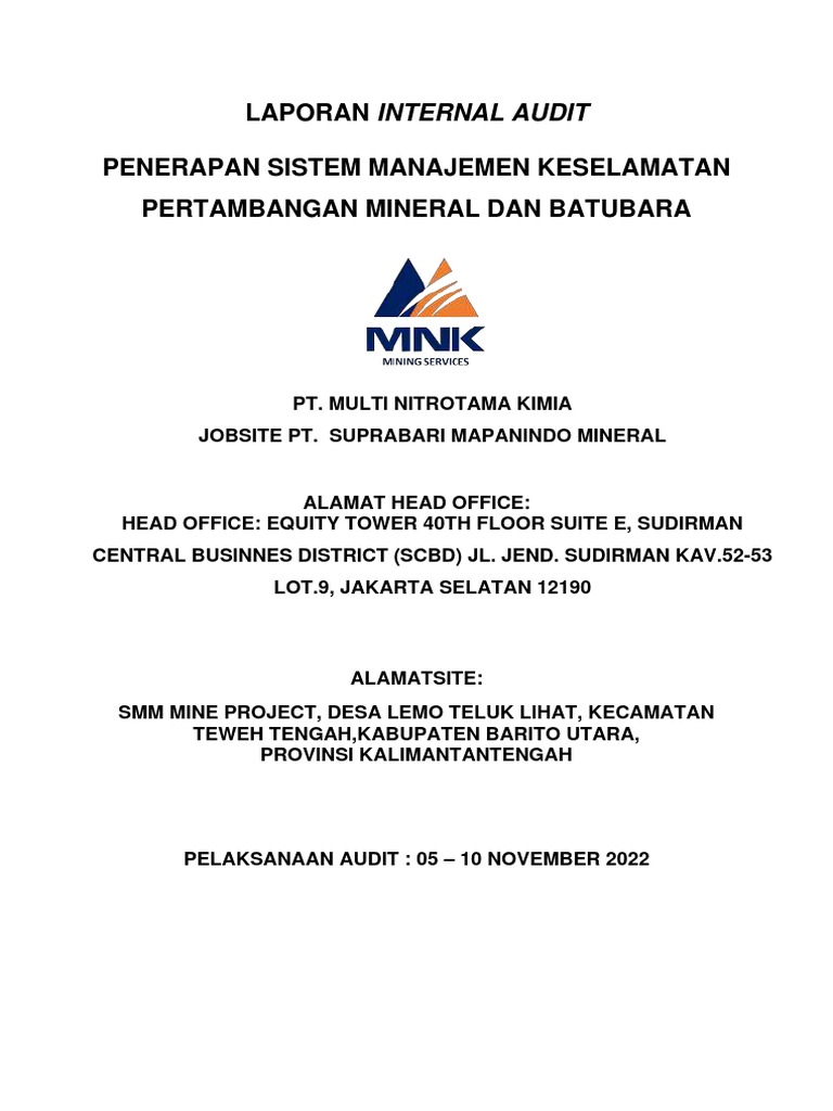 Laporan Audit Internal SMKP MNK SMM Periode 2022, Wawin Prabawa | PDF