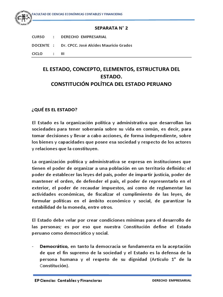 SEPARATA 2 - El Estado, Concepto, Elementos, Estructura | PDF | Estado ...