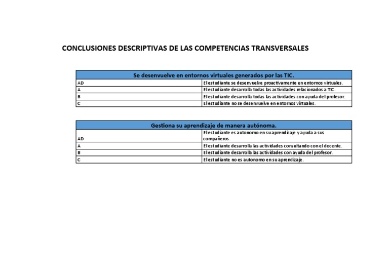 Conclusiones Descriptivas de Las Competencias Transversales | PDF