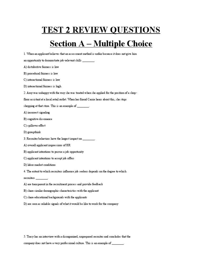 Strategic Staffing TEST 2 REVIEW QUESTIONS | PDF | Recruitment | Employment