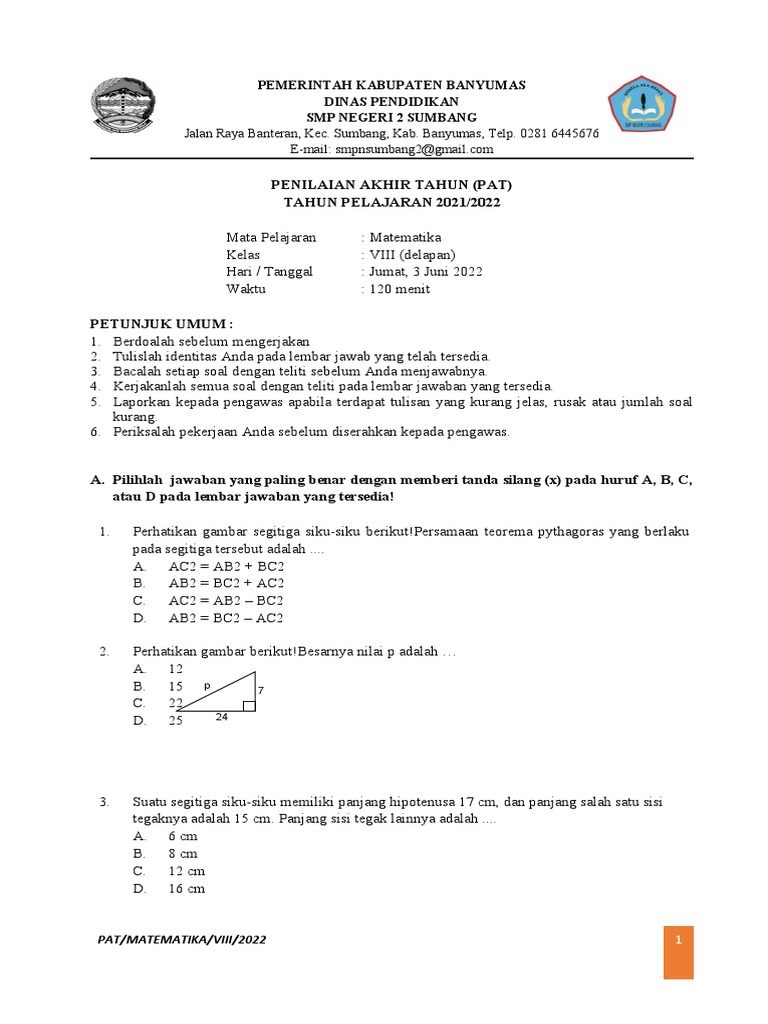 Soal Pat MTK 8 | PDF