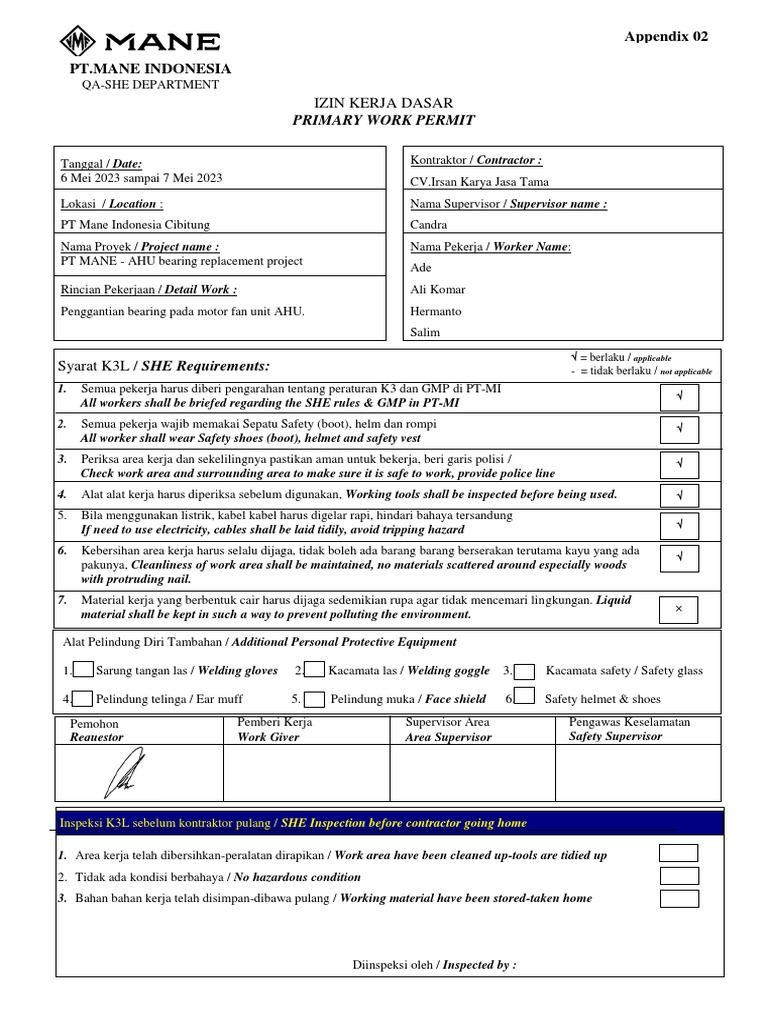 Appendix 02 - Primary Work Permit Edit | PDF | Workplace | Working ...