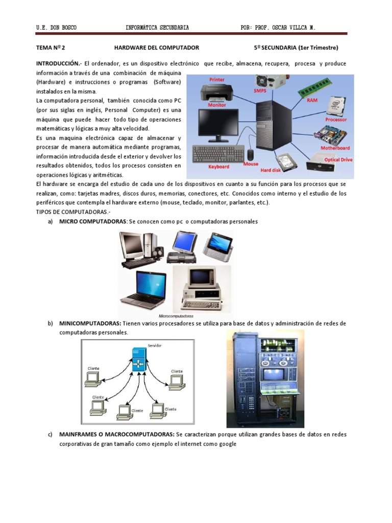 Tema 2 5to de Sec | PDF | Microprocesador | Hardware de la computadora
