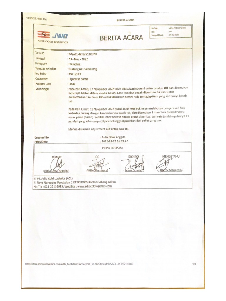 Berita Acara Founding Case KIN Slurp 18 November 2022 | PDF
