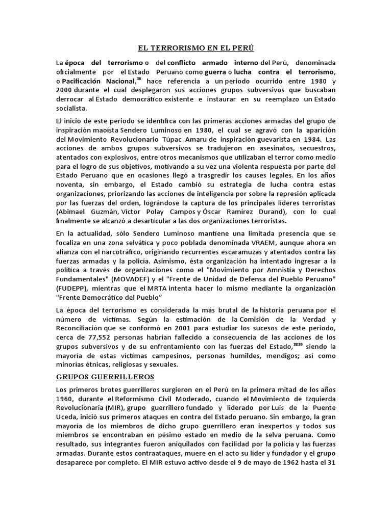 El Terrorismo en El Perú | PDF | Gobierno | Militar