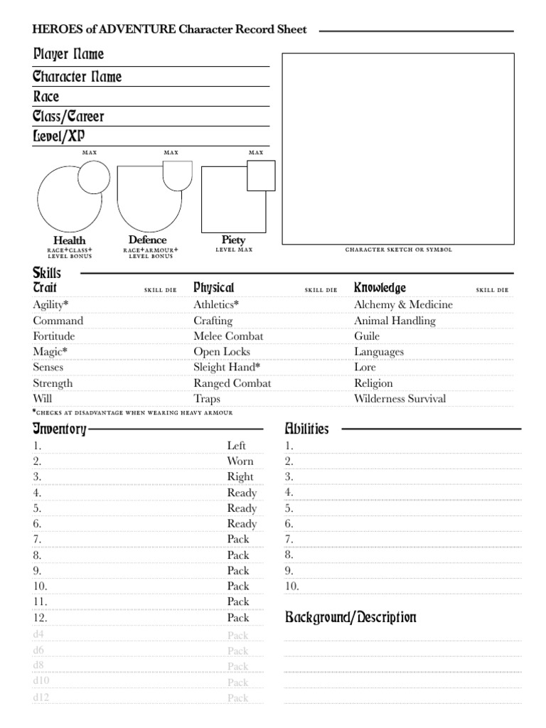 Heroes of Adventure - Fillable Character Sheet | PDF