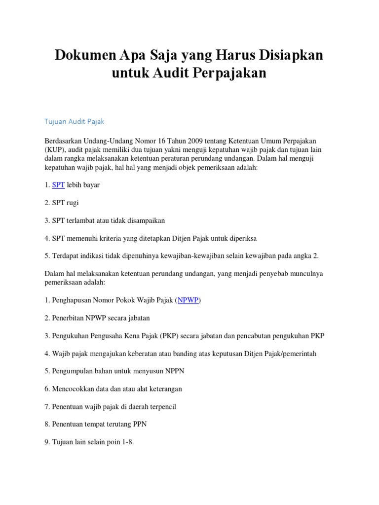Dokumen Audit Pajak | PDF | Pengelolaan Keuangan & Uang