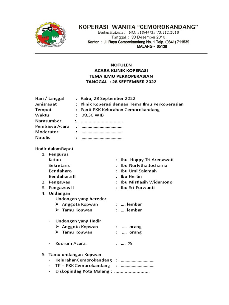 Notulen Rapat Anggota Tahunan 2021 | PDF