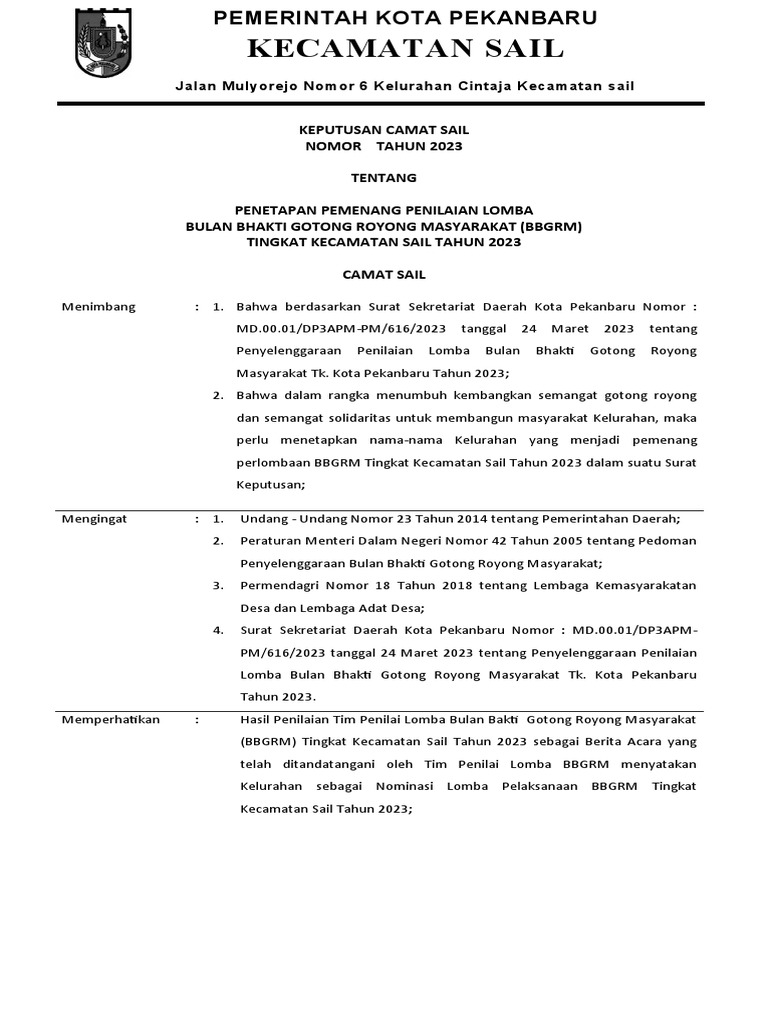 Sk. Pemenang BBGRM 2023 | PDF