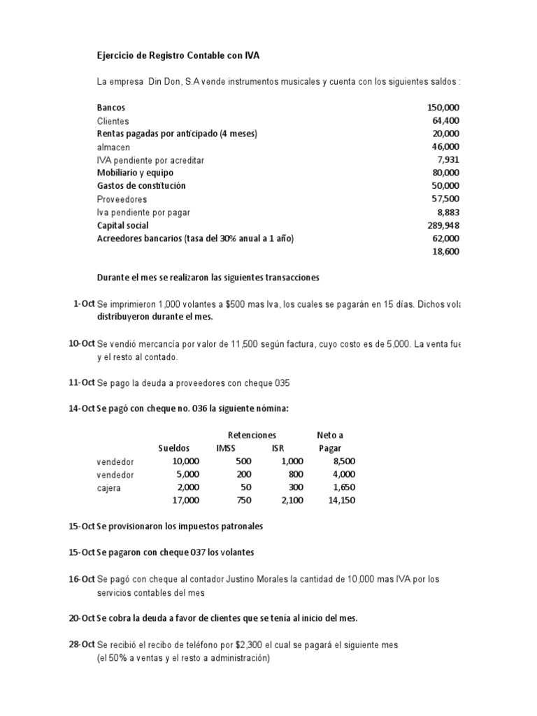 Ejercicios Din Don | PDF | Impuesto al valor agregado | Contabilidad