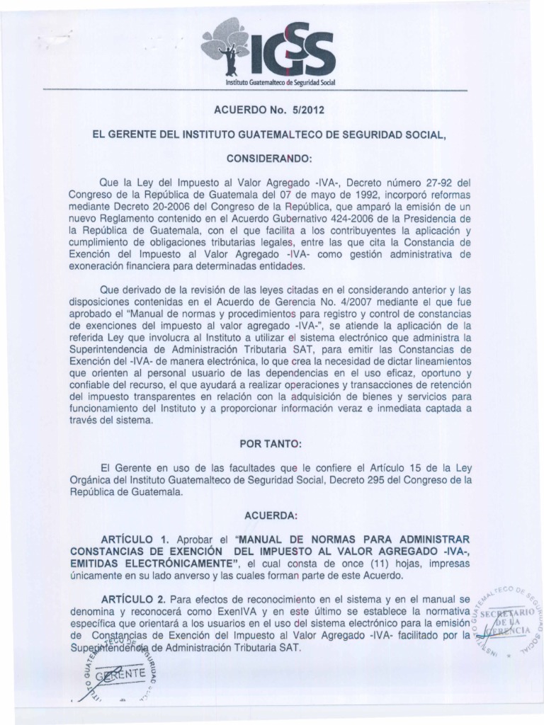 Acuerdo 5 - 2012 IGSS | PDF