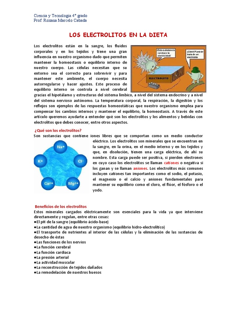 Los Electrolitos en La Dieta 4° | PDF | Electrólito | Cereales