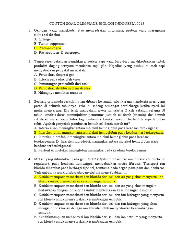Contoh Soal Olimpiade Biologi | PDF