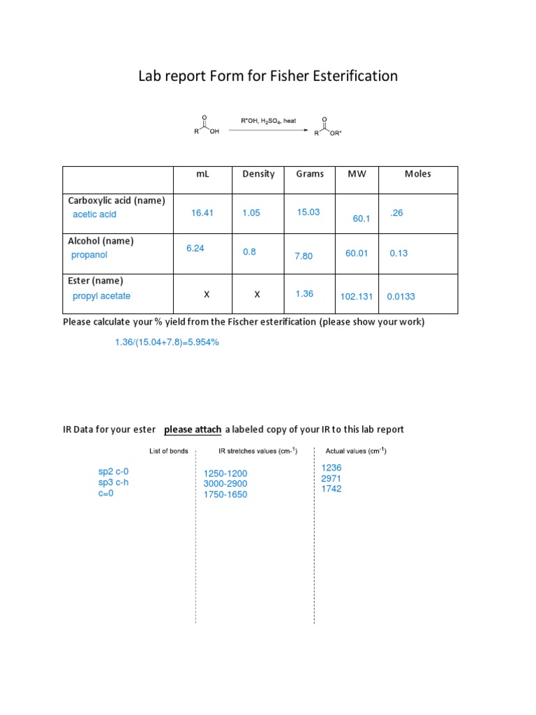 Lab Report Form For Fischer Esterification | PDF | Proton Nuclear Magnetic Resonance | Ester