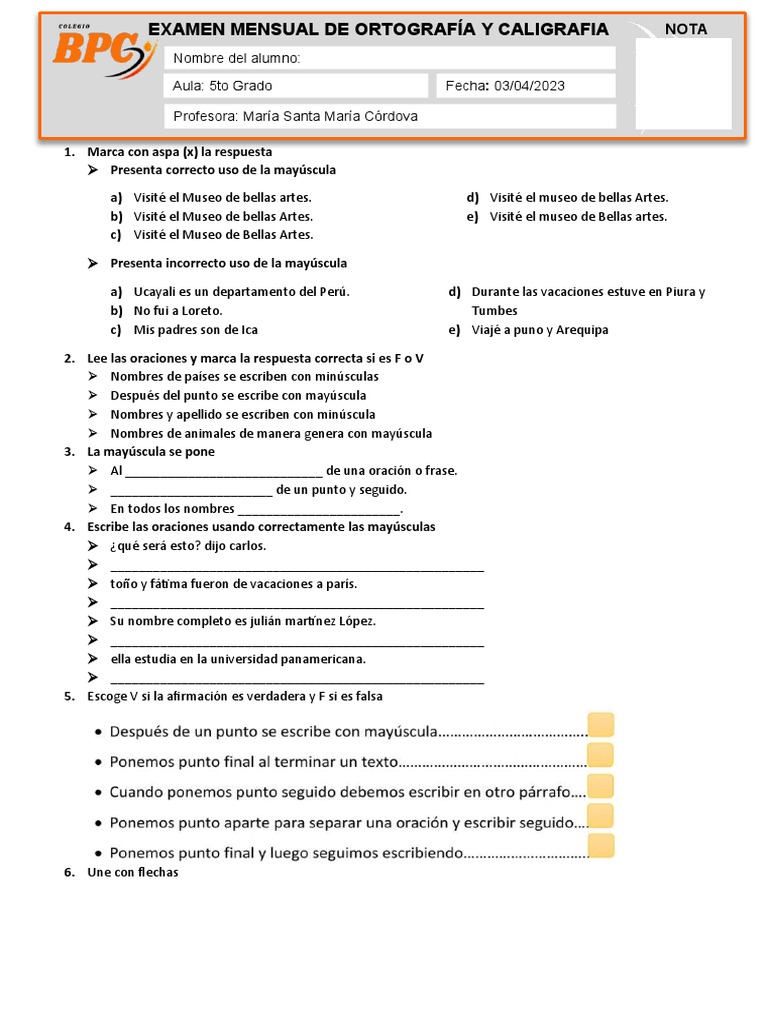 Examen Gramatica y Ortografia Quinto | PDF | Comunicación | Lingüística