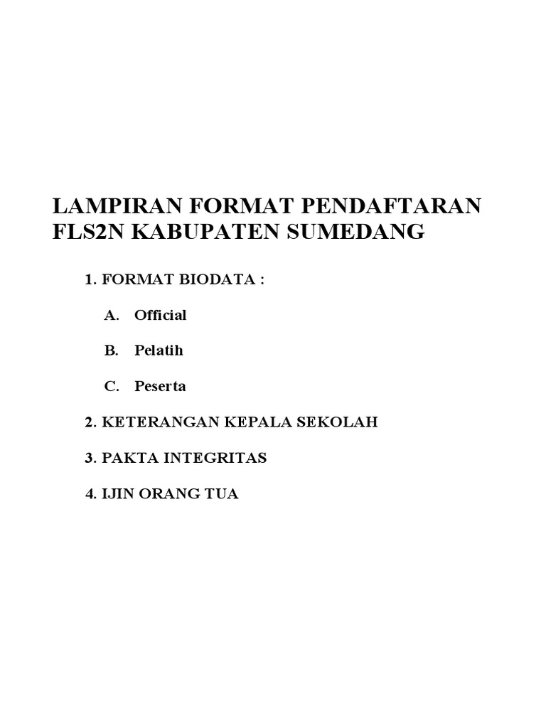 Lampiran Format Pendaftaran FLS2N Kabupaten Sumedang 2023 | PDF