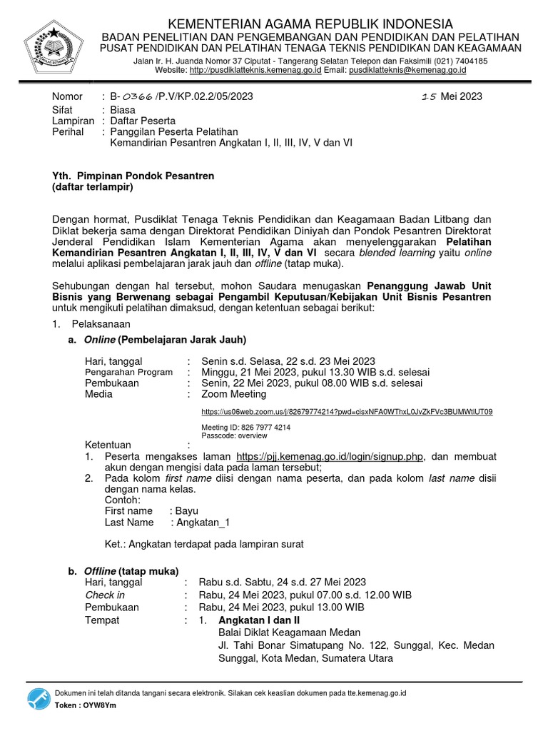 Panggilan Pelatihan Pesantren | PDF