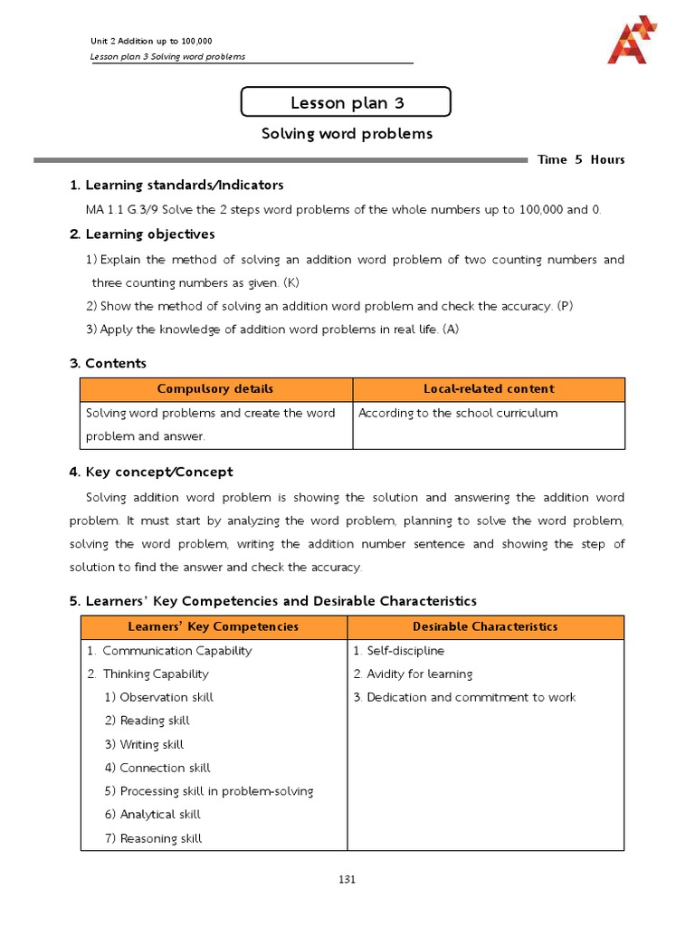 Lesson Plan 2-3 Solving Word Problems | PDF | Learning | Teachers