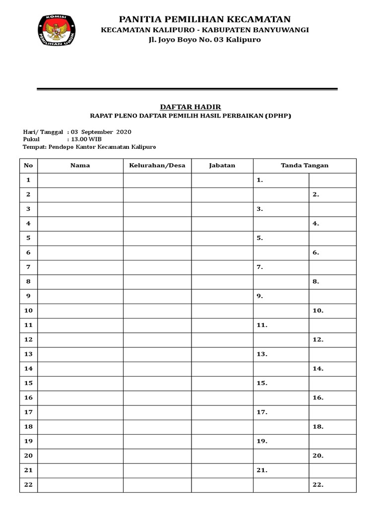 Daftar Hadir PPK | PDF