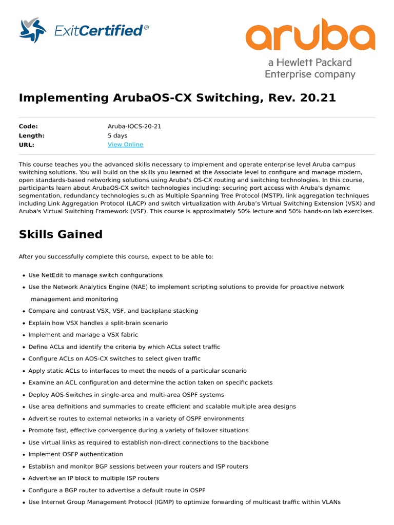 implementing-arubaos-cx-switching-rev-20-21 | PDF | Computer Network | Router (Computing)