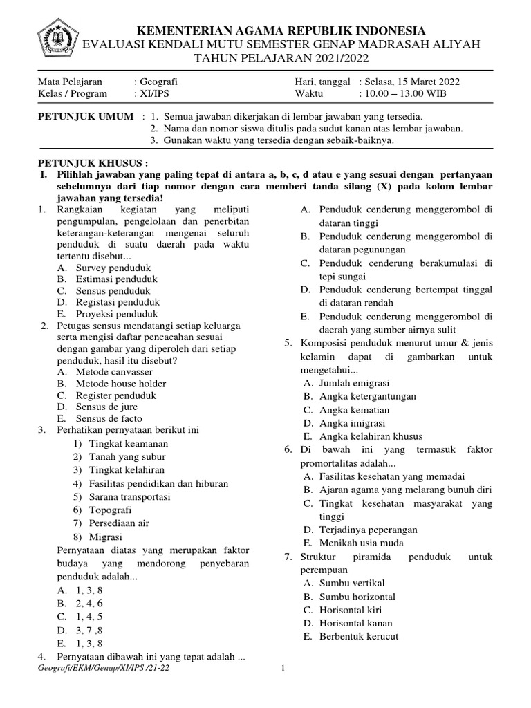 Geografi Xi Iis Soal | PDF