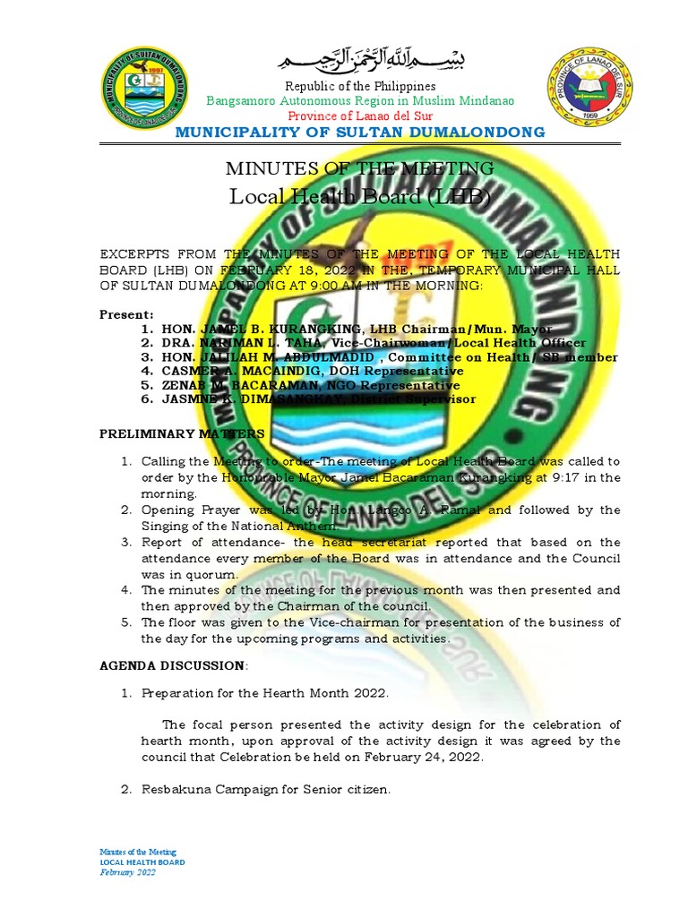 Local Health Board Minutes2 | PDF | Government Related Organizations ...