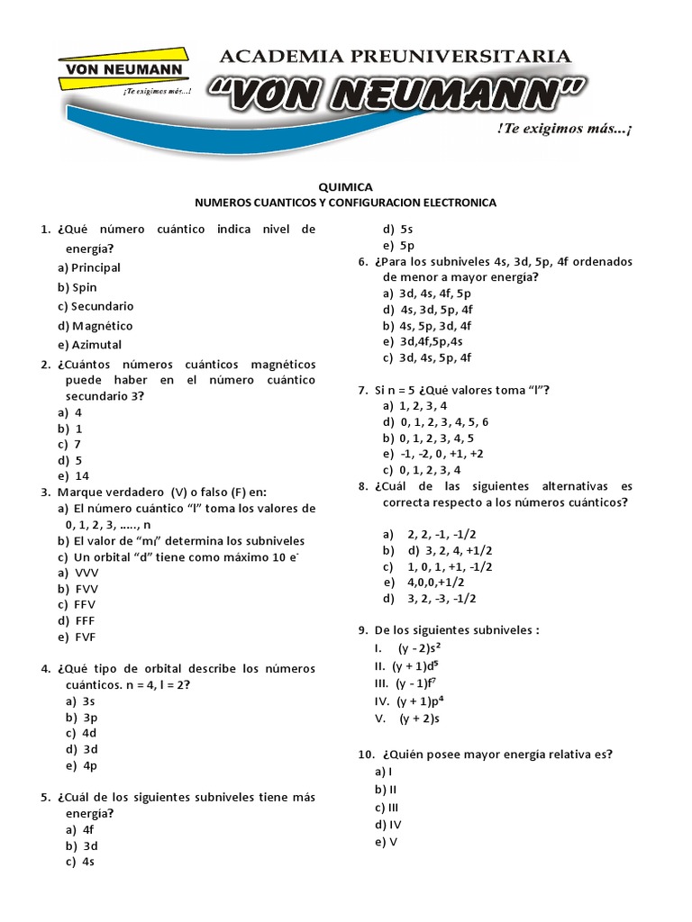 Sem2 Qui Ver Uni | PDF | Configuración electronica | Atómico