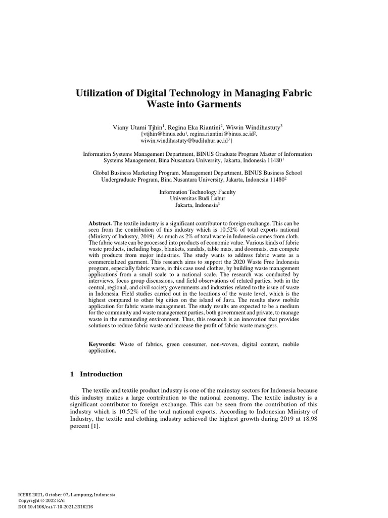 Utilization of Digital Technology in Managing Fabric Waste Into ...