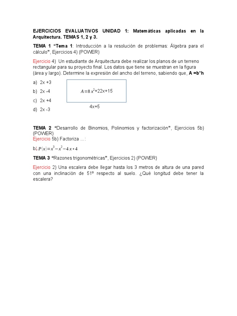 Ejercicios Evaluativos U. 1 Temas 1, 2 y 3 Arquitectura | PDF