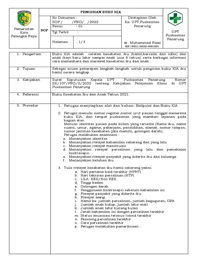 Sop Pengisian Buku Kia | PDF