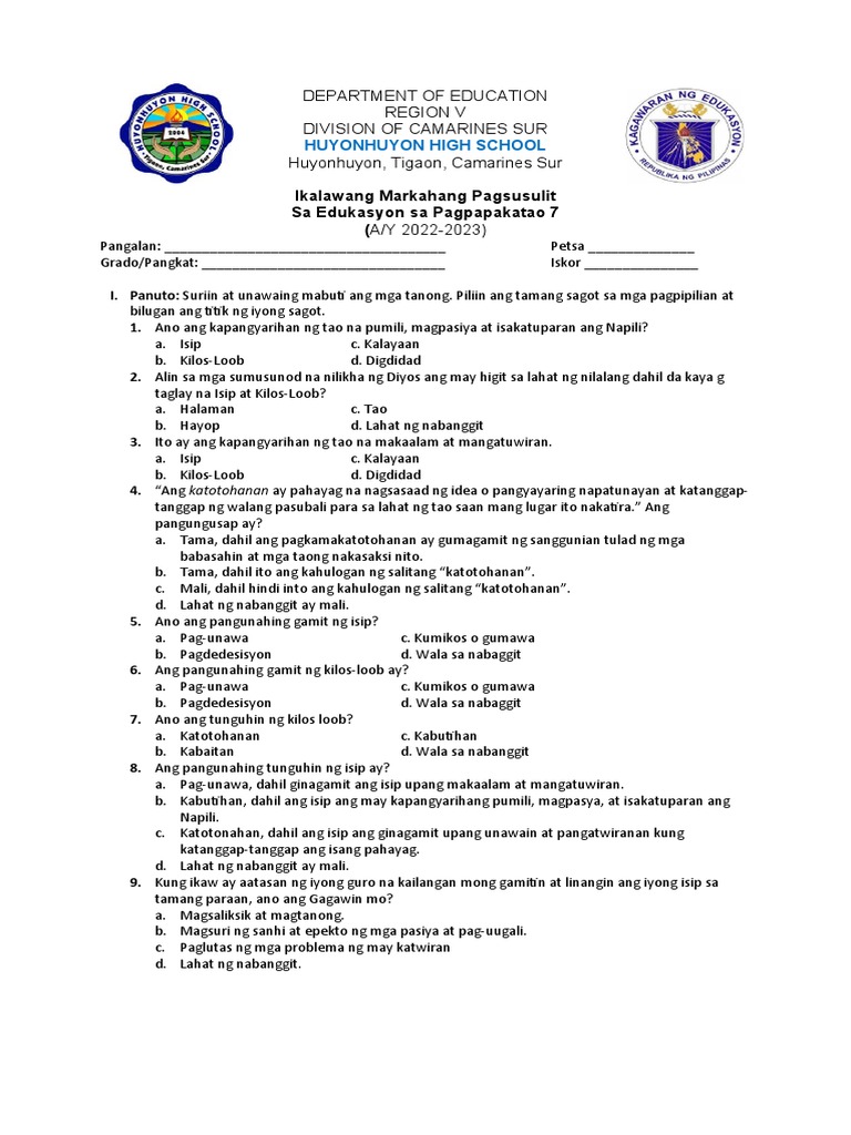 EsP 7 TQ Second Quarter 2022-2023 | PDF