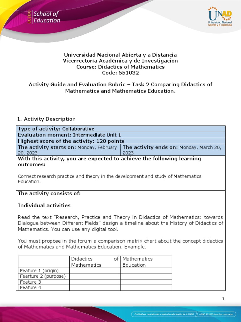 Activity Guide And Evaluation Rubric Unit 1 Task 2 Comparing Didactics Of Mathematics And