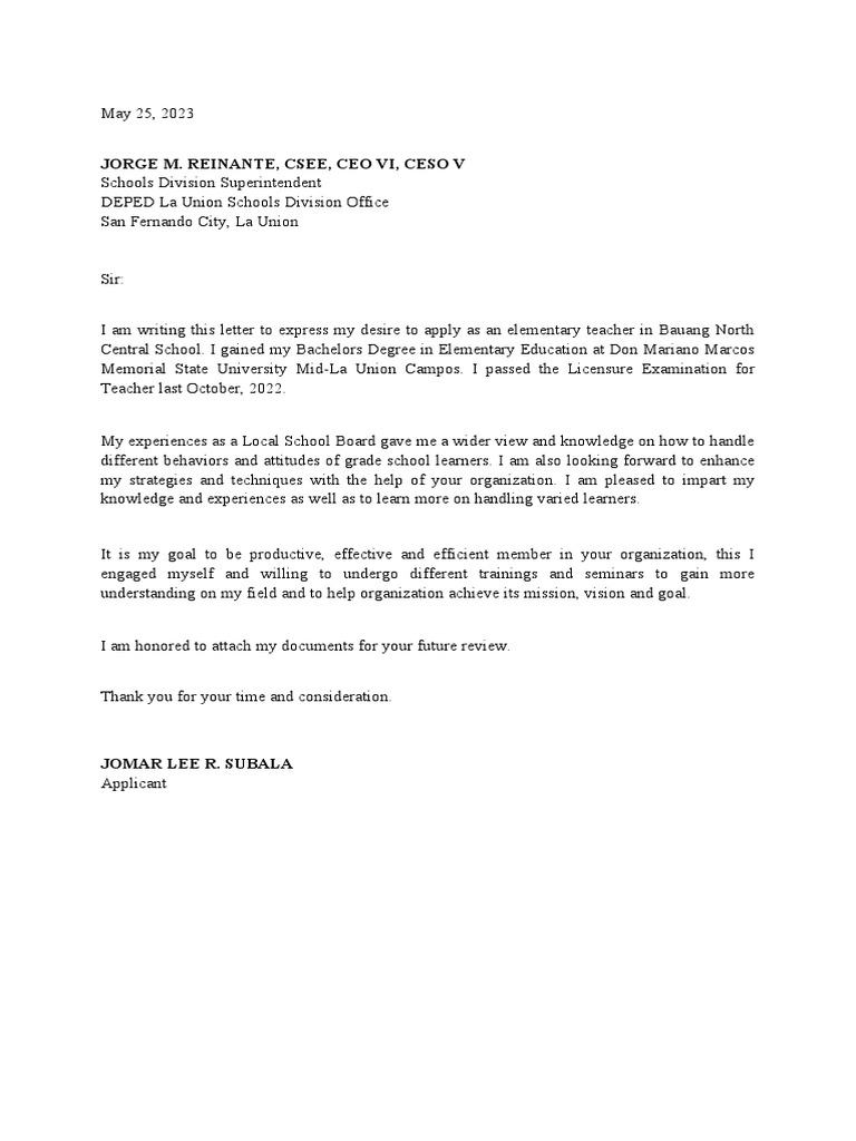 Application Letter May 22 | PDF | Learning | Teachers